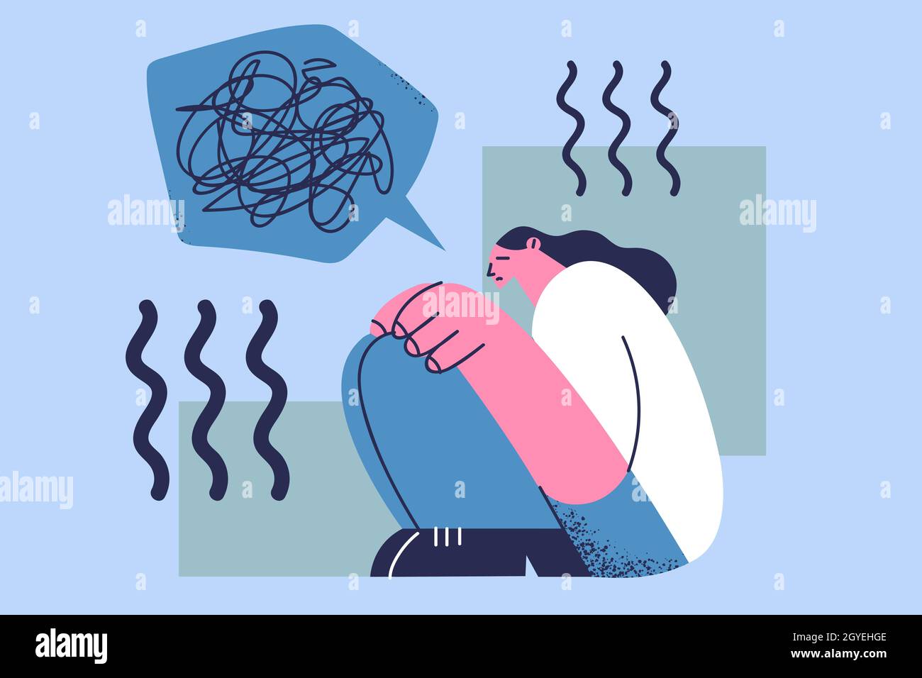 Stress, depression, having grief concept. Young woman cartoon character ...
