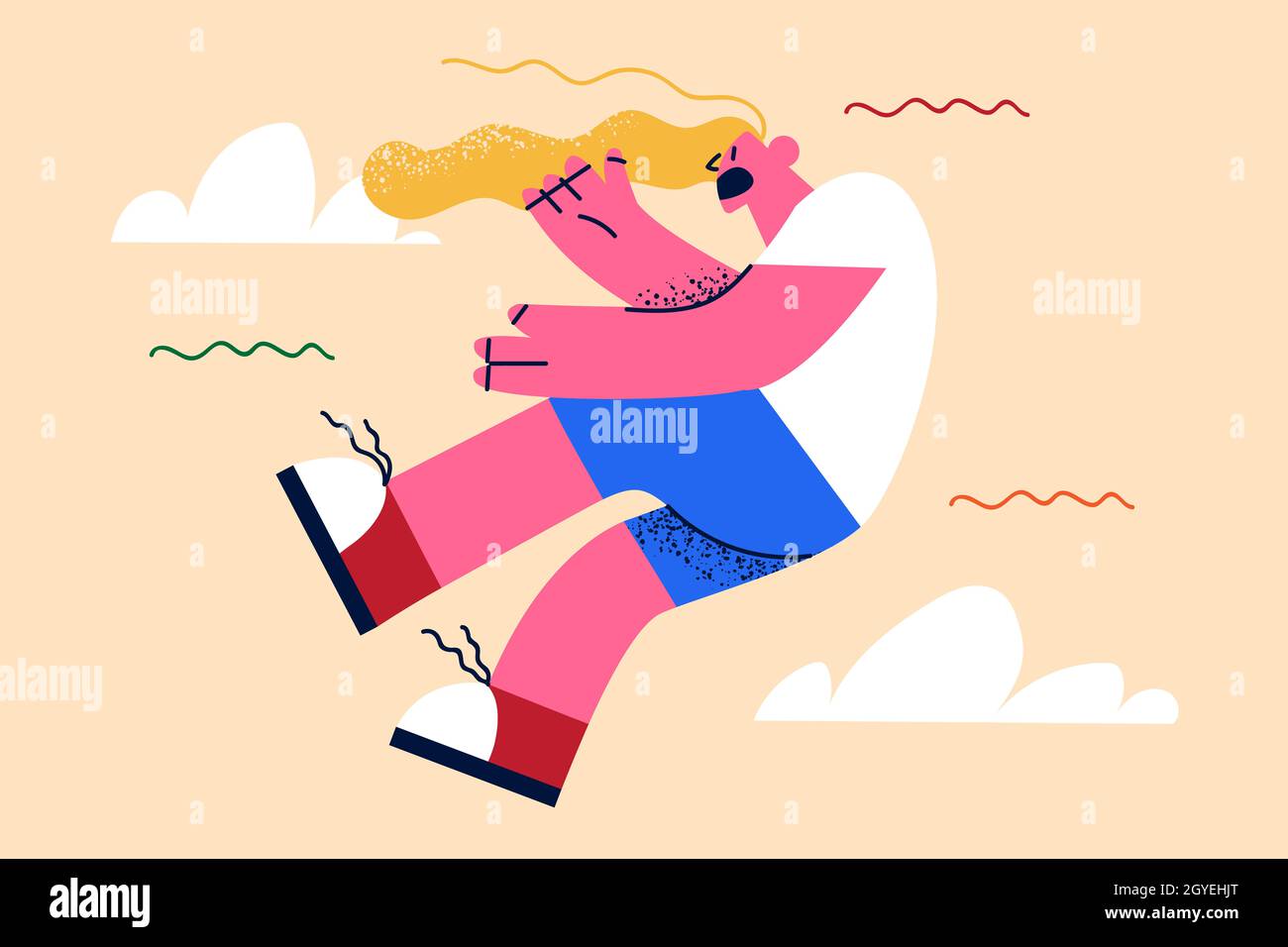 Shock panic and surprise concept. Young frustrated woman cartoon ...