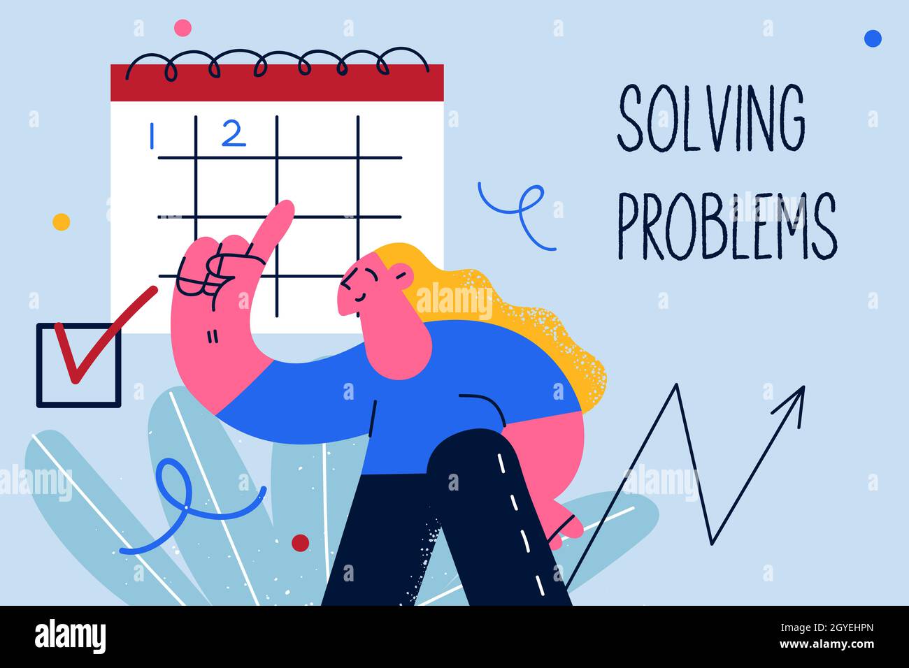 Solving problems, marketing, business concept. Young woman worker ...