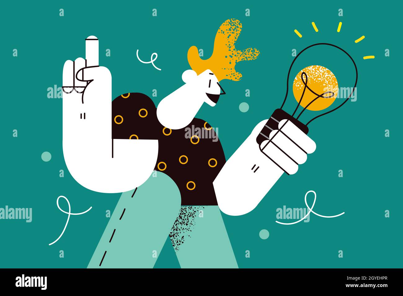 Innovation, inspiration, new ideas concept. Young positive man cartoon ...