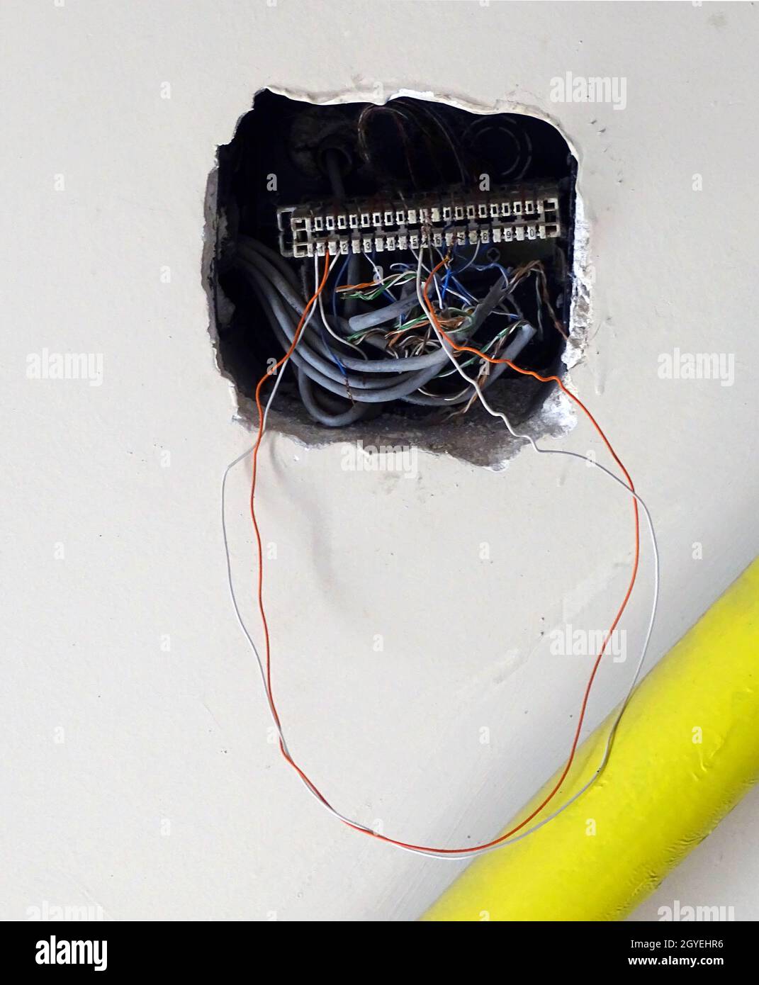 internet distribution network of a building, internet panel and cables ...