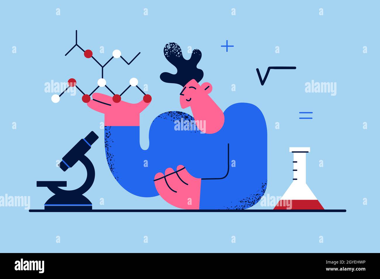 Education, chemistry learning concept. Young smiling man student ...