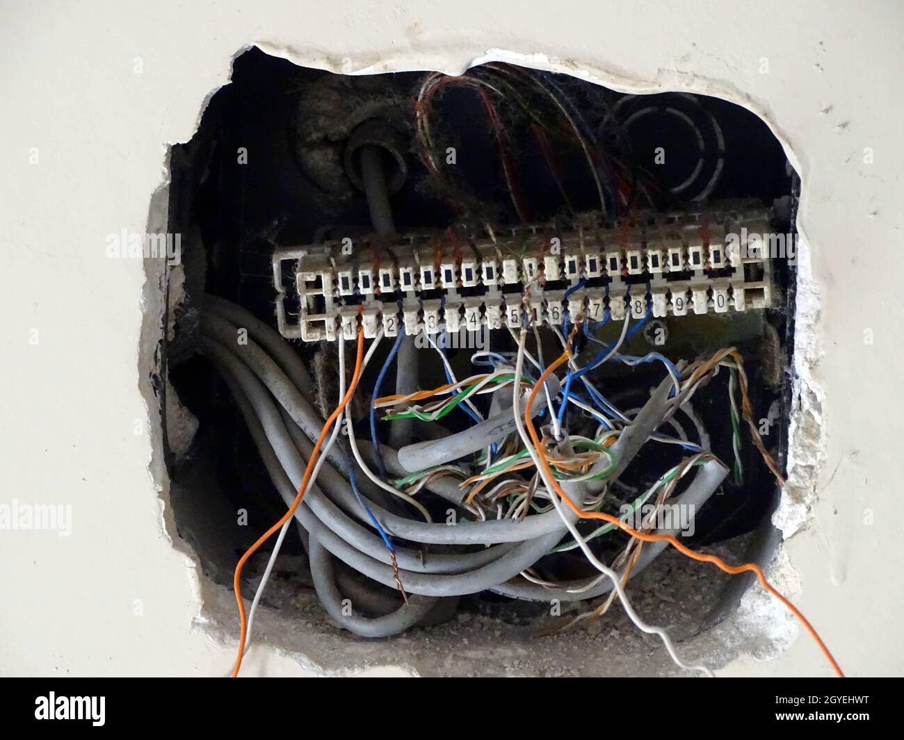 internet distribution network of a building, internet panel and cables ...