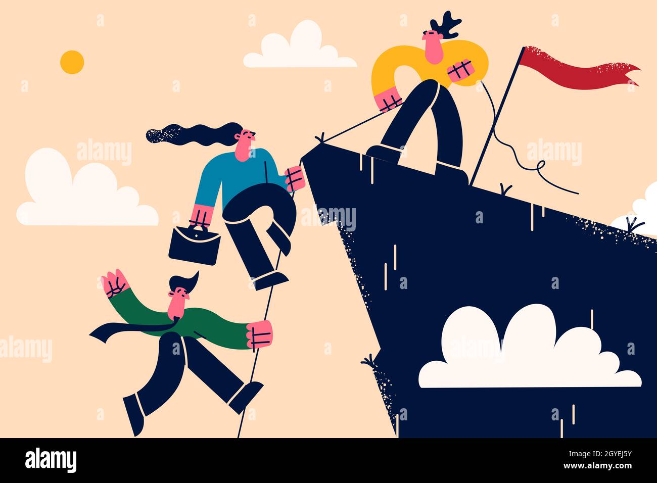 Businessman helping colleague climb on hi-res stock photography and ...