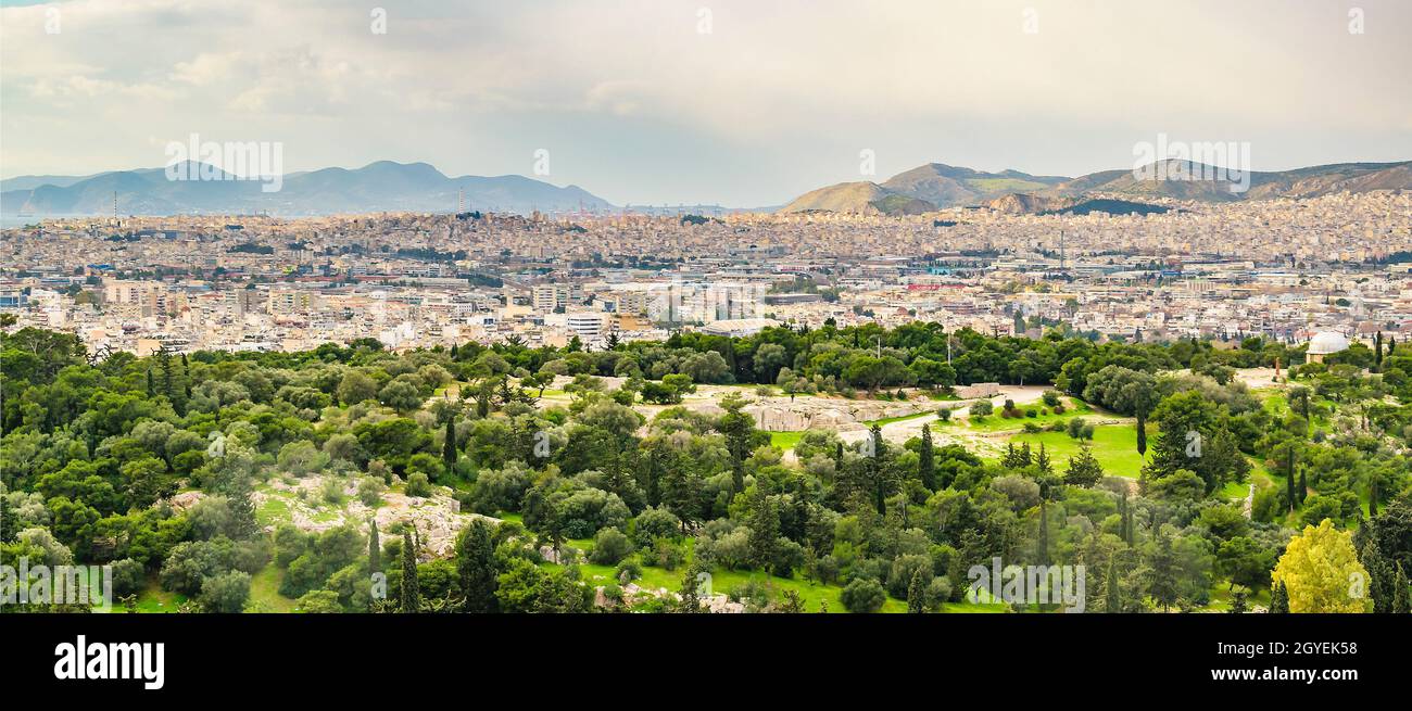 Aerial athens cityscape view from acropolis hill, athens, greece Stock ...