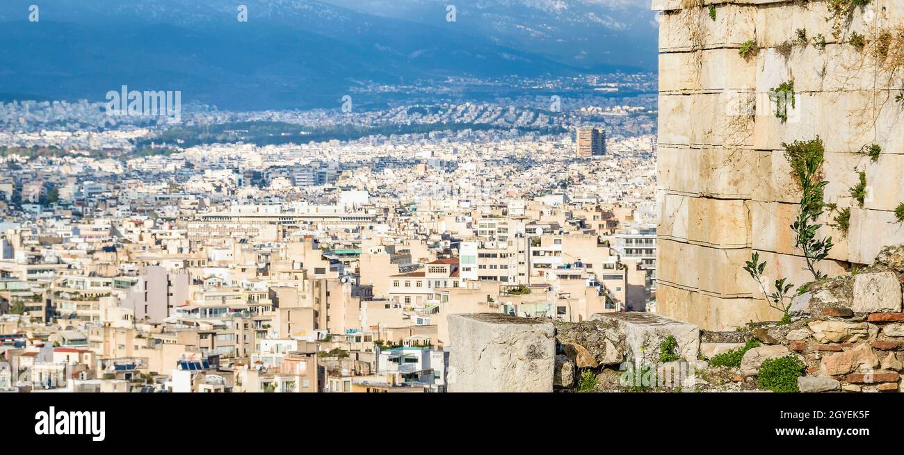 Aerial athens cityscape view from acropolis hill, athens, greece Stock ...