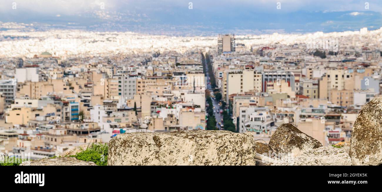 Aerial athens cityscape view from acropolis hill, athens, greece Stock ...