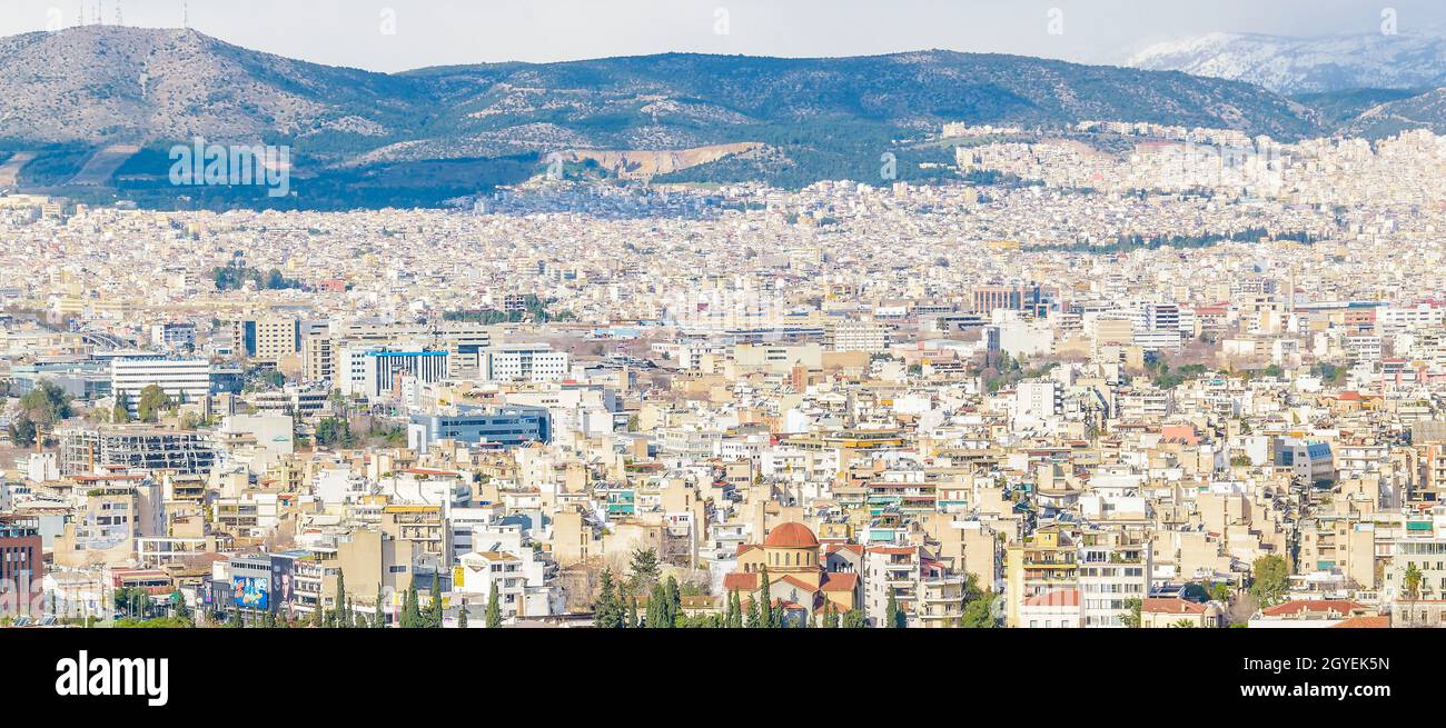 Aerial athens cityscape view from acropolis hill, athens, greece Stock ...