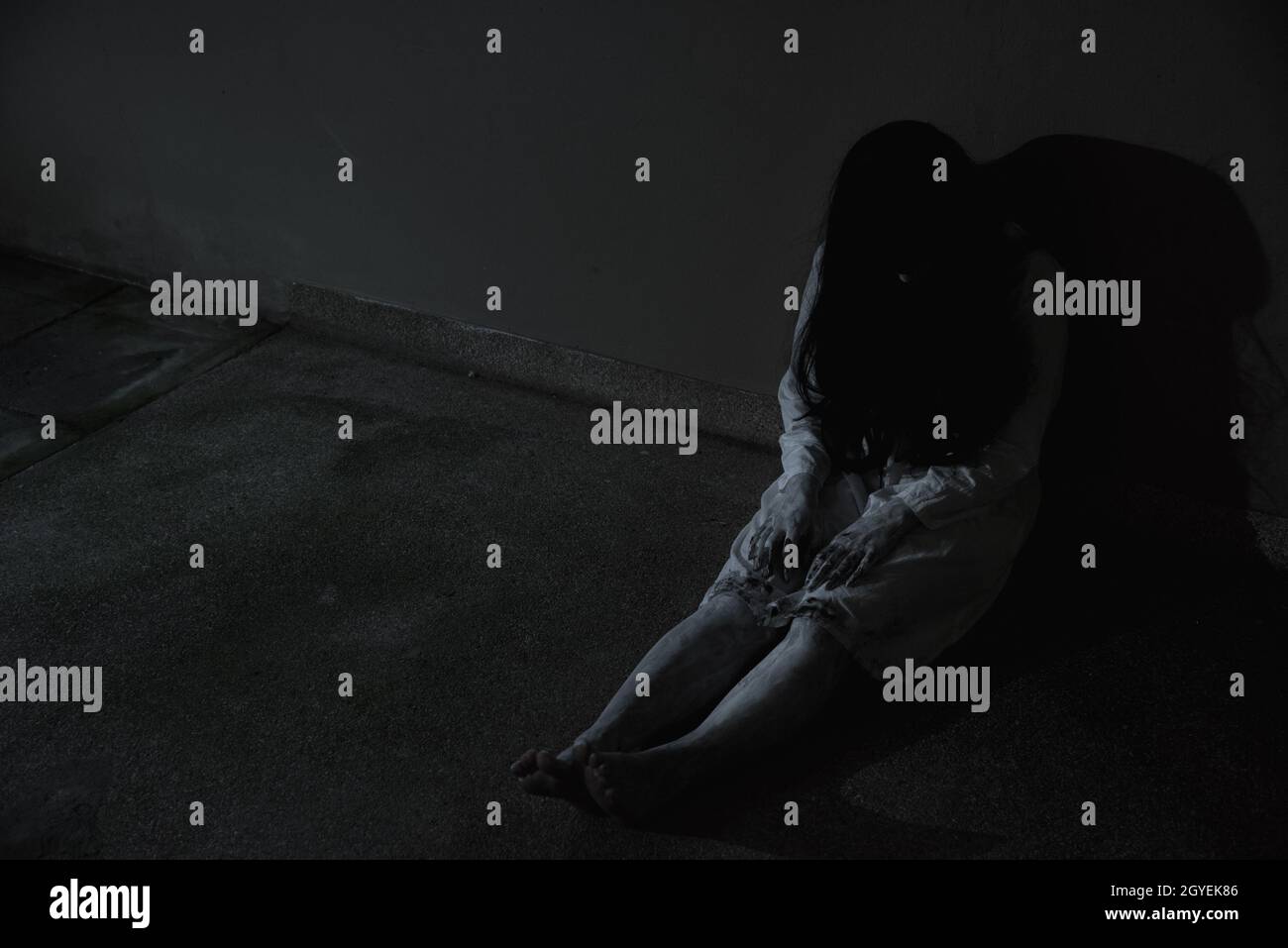 Woman ghost horror sitting in the house, halloween concept Stock Photo ...