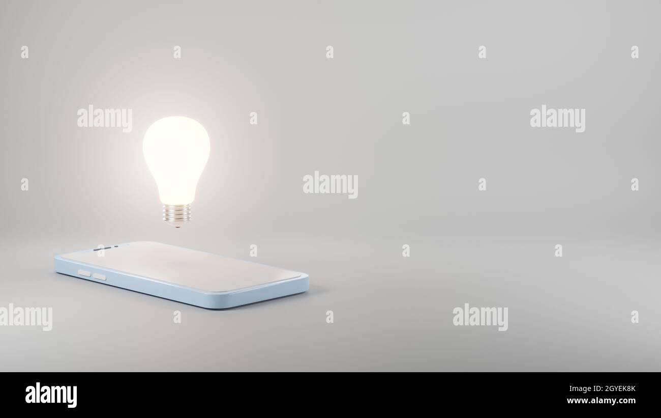 Smartphone golden model mock up blue color with light bulb conceptual ...