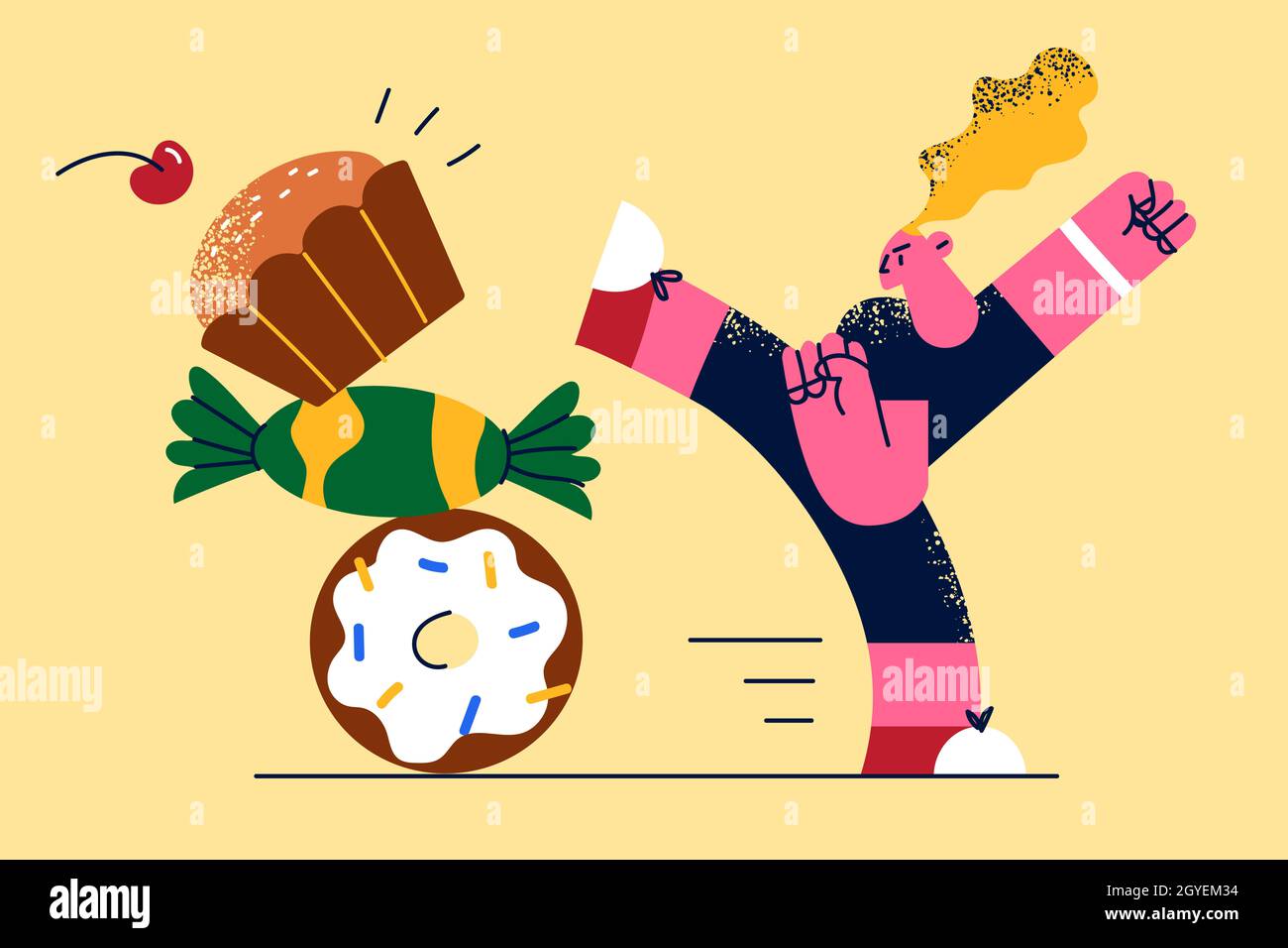 Healthy eating and lifestyle concept. Young fit healthy woman cartoon ...