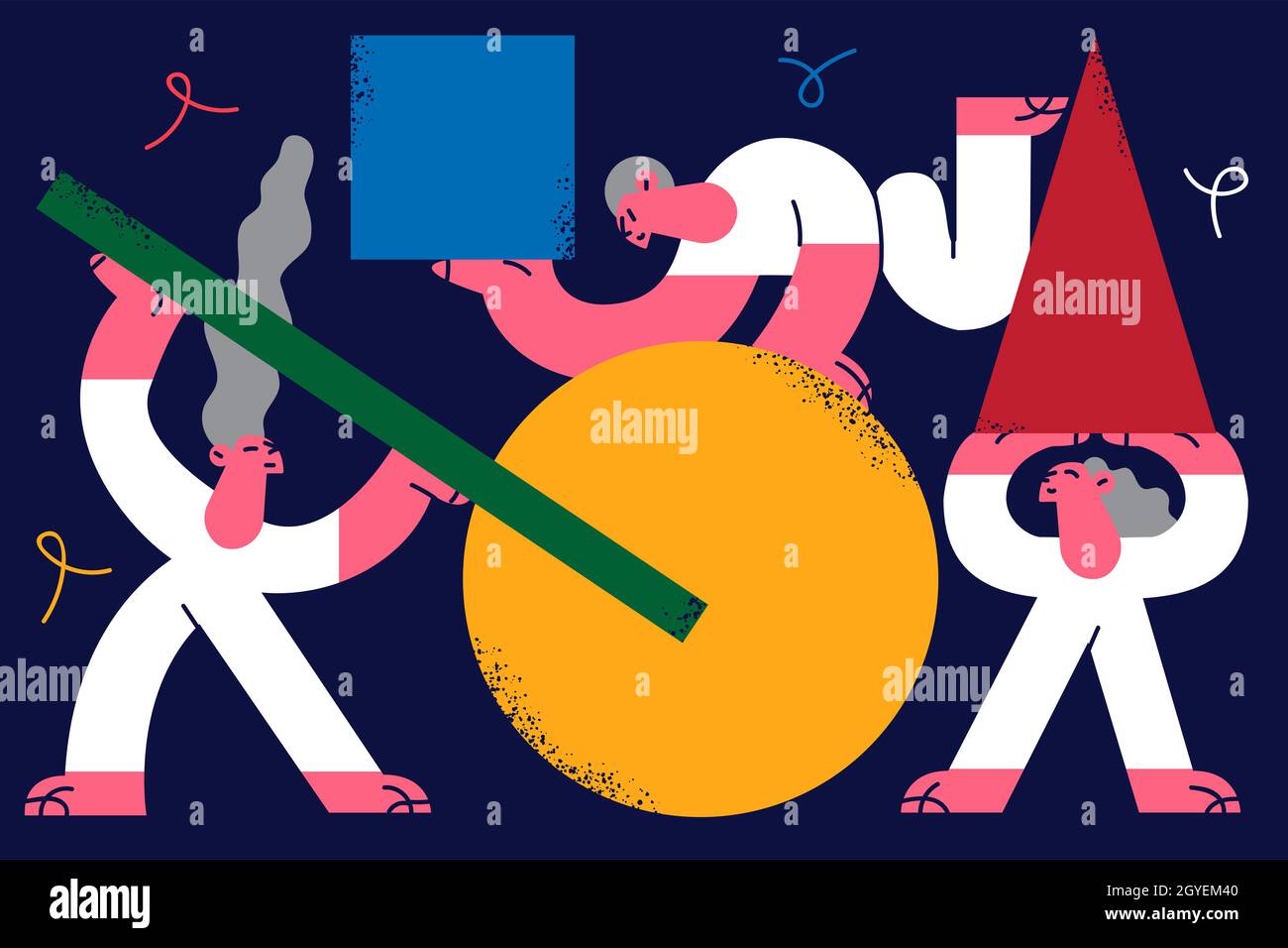 Geometric shapes and people concept. Team of people cartoon characters ...
