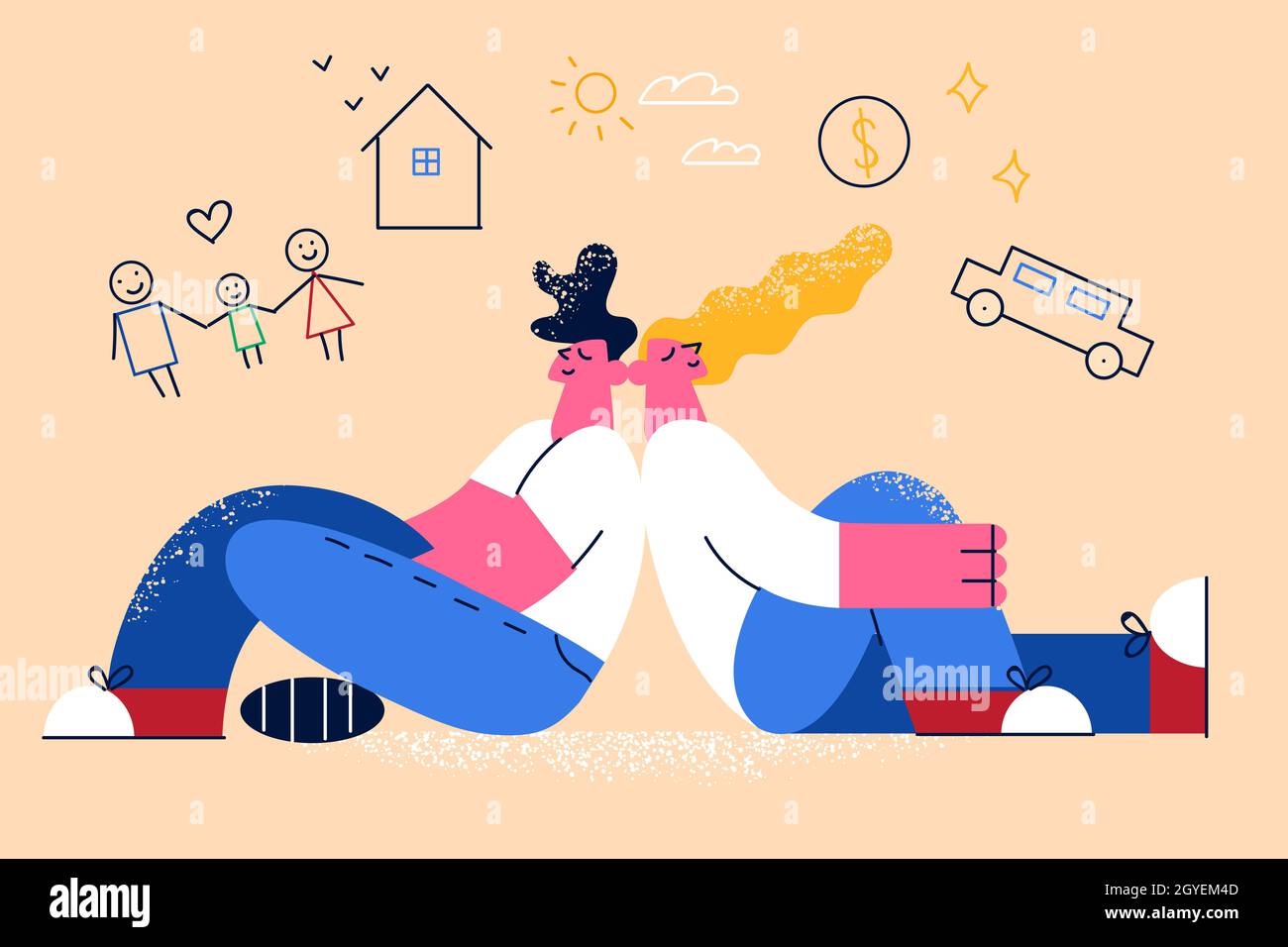 Dreaming of living better life concept. Young happy smiling family ...