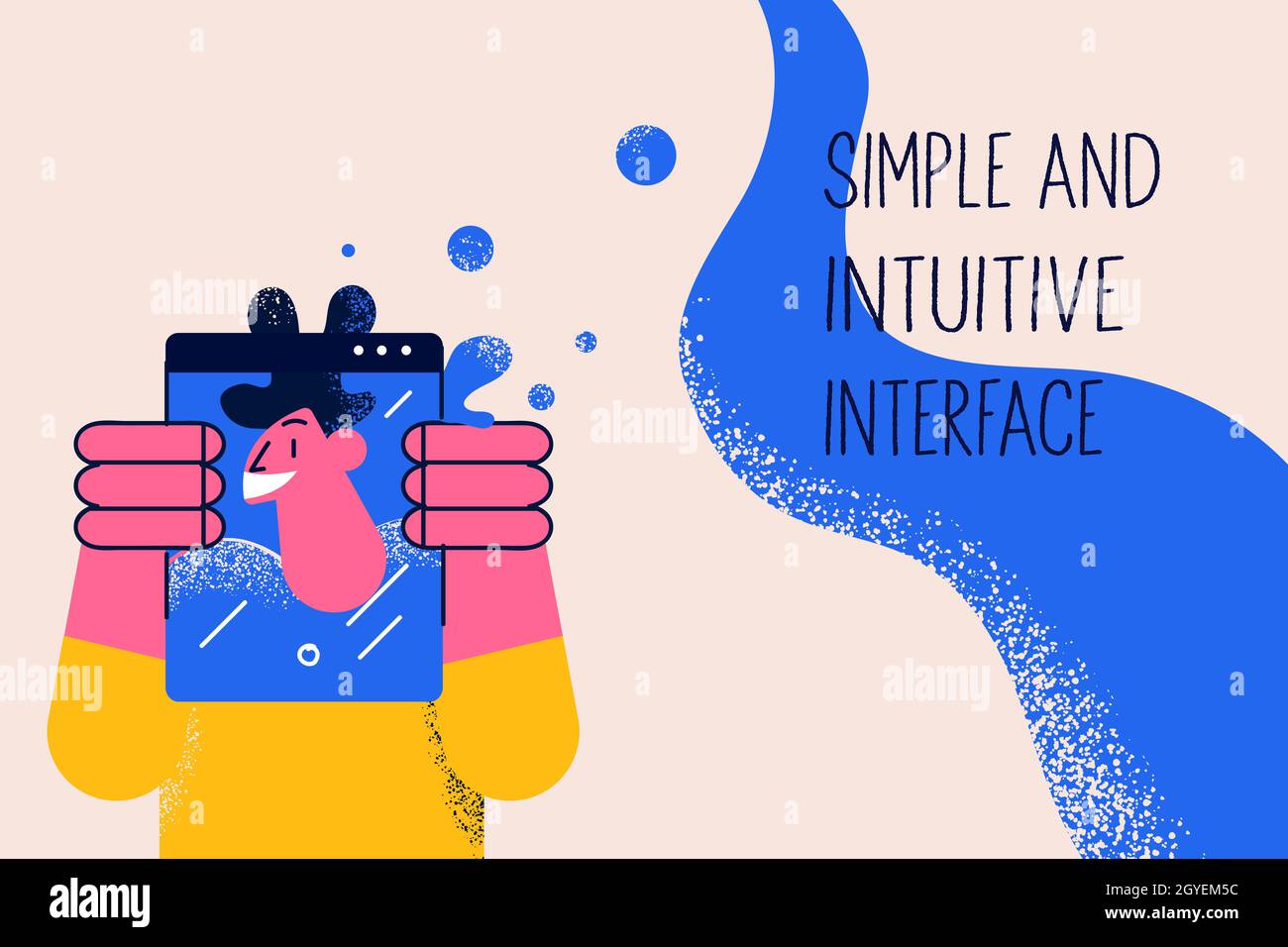 Simple and intuitive interface concept. Positive young man cartoon ...