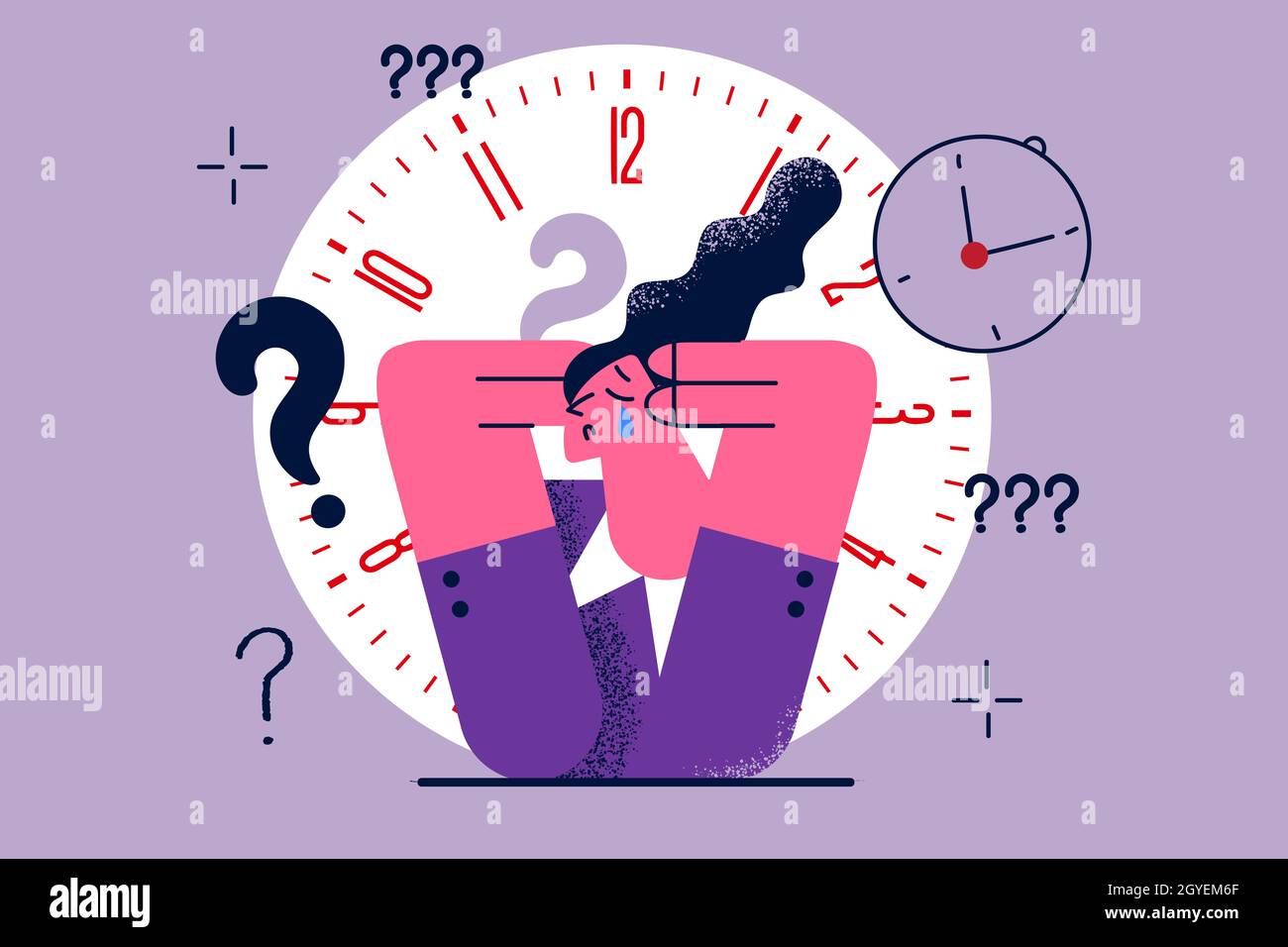 Stress, burnout and bad time management concept. Young sad ...