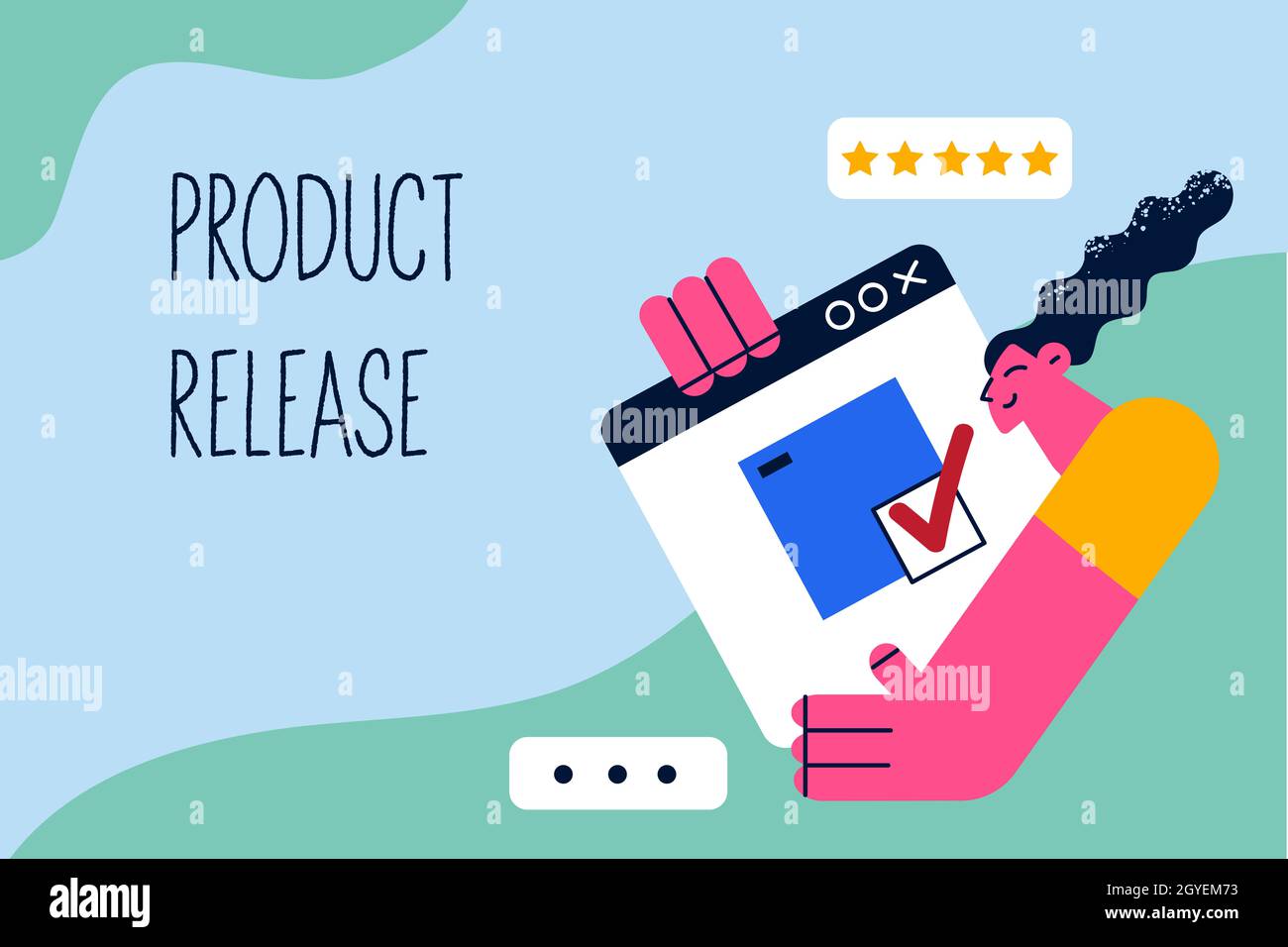 Product release in business concept. Young smiling business woman ...