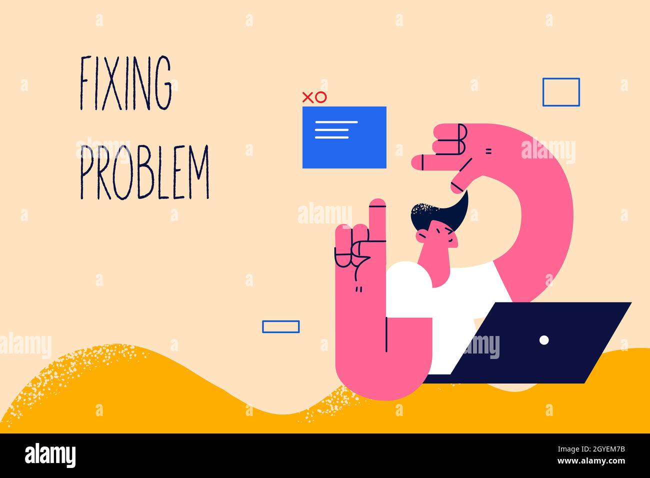 Fixing problem in business concept. Young positive businessman cartoon ...