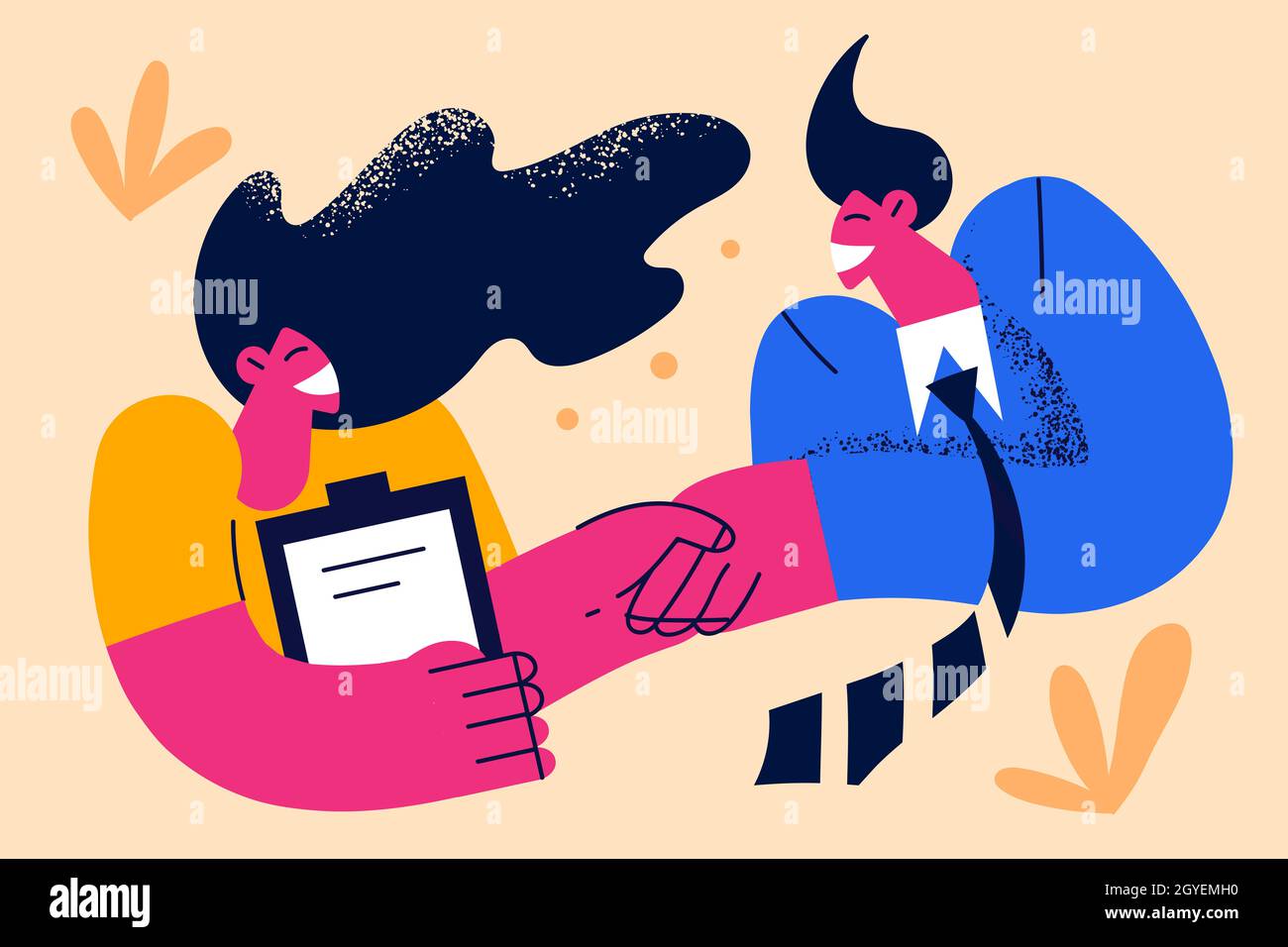 Human resources, welcoming new worker concept. Businessman standing ...