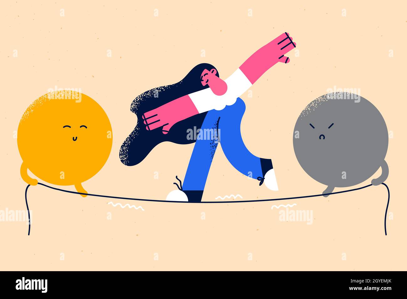 Emotional balance and harmony concept. Female cartoon character ...