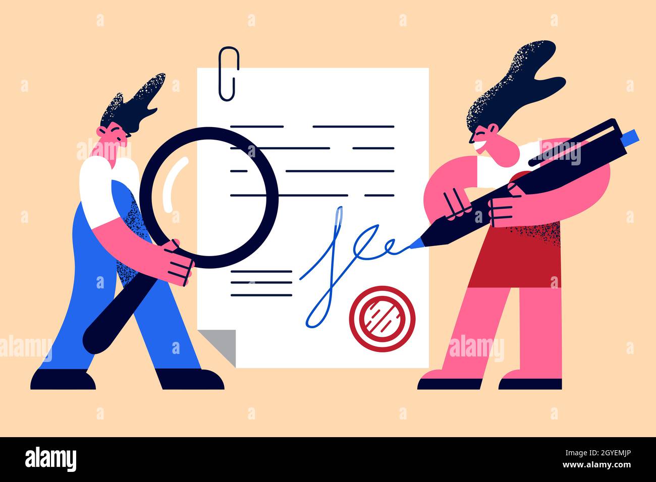 Documentation Signature service company concept. Woman notary cartoon ...