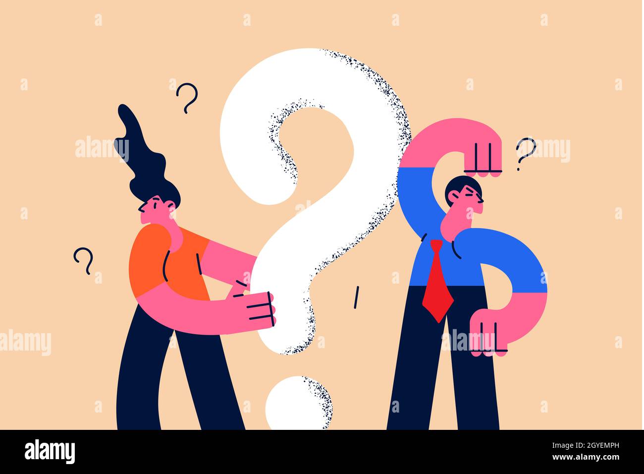 People searching information and asking concept. Young woman and man ...