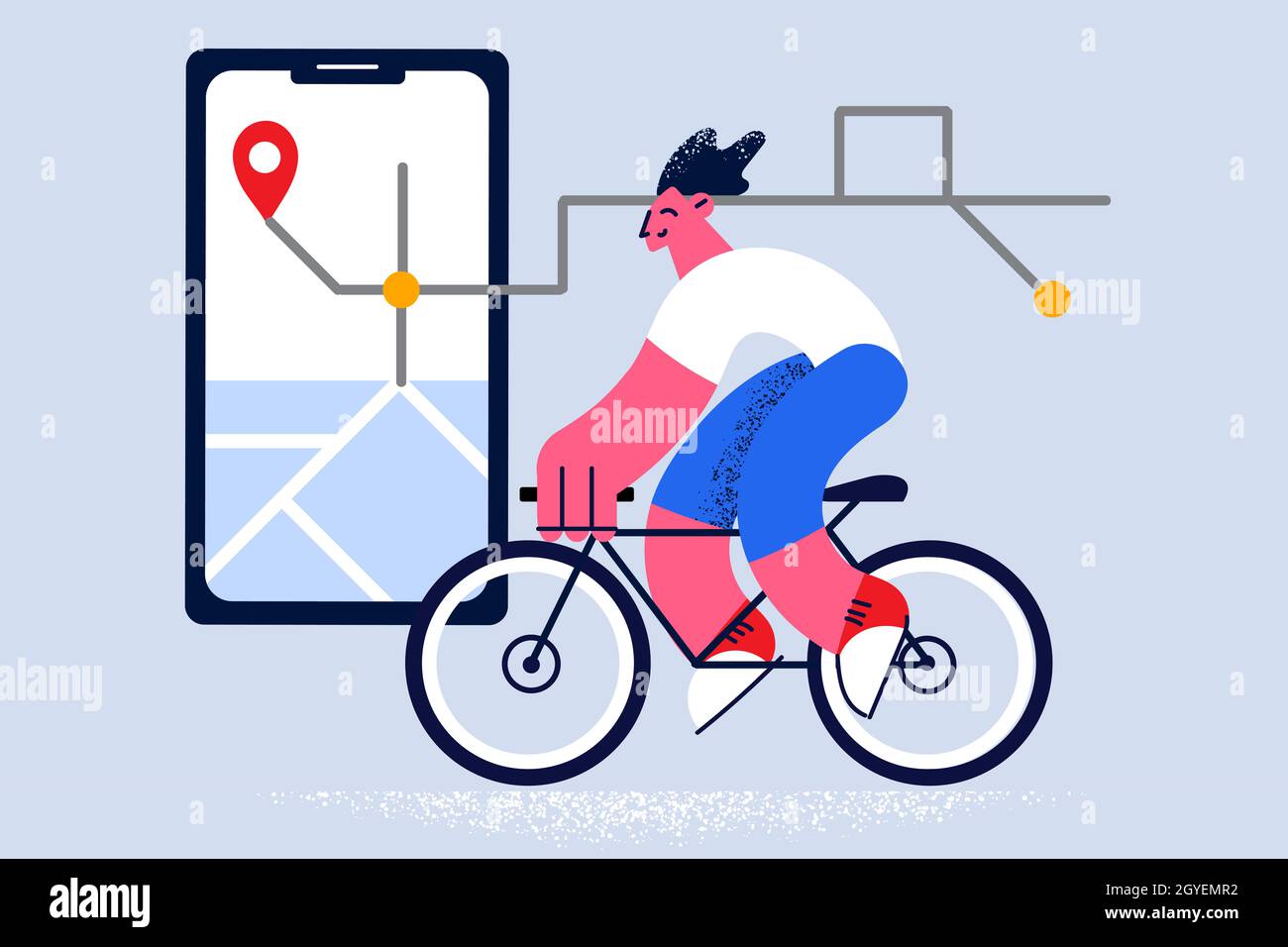 Navigation application with location pin concept. Young person on ...