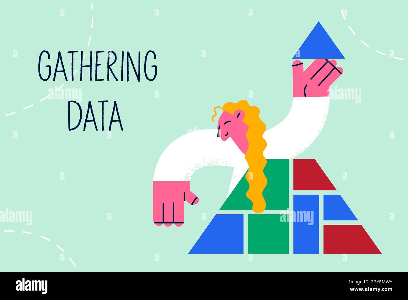 Gathering data in business concept. Young smiling business woman ...