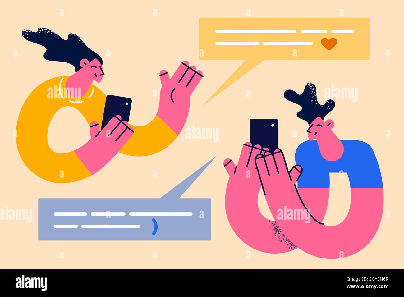 Online chat and communication concept. Two young people boy and girl ...