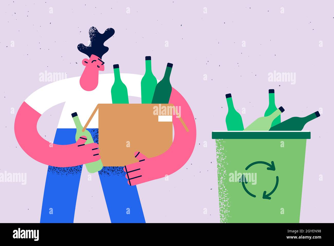 Recycling trash and garbage concept. Young smiling man cartoon ...