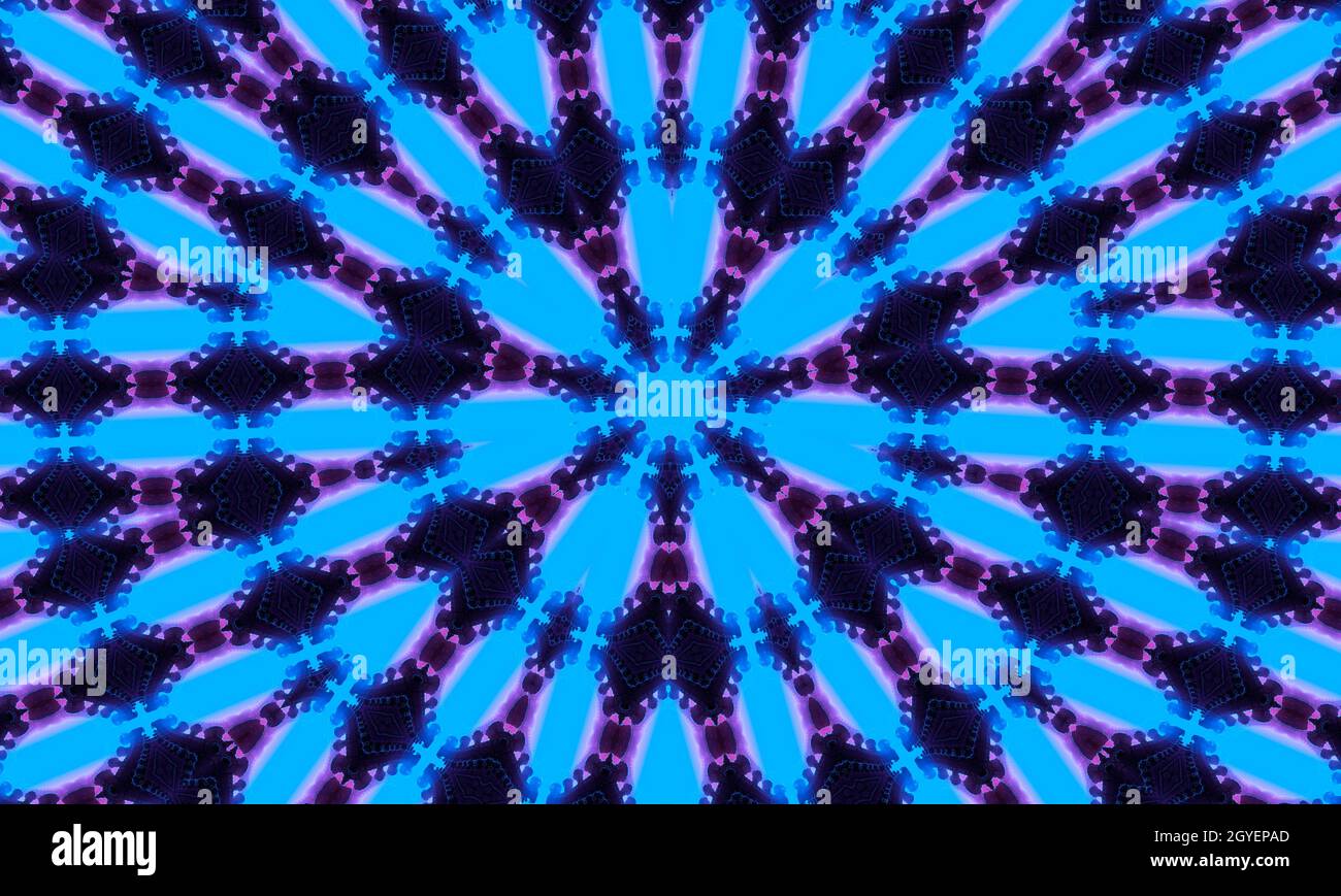 Neon cyan deep blue with purple shadow kaleidoscope Stock Photo - Alamy