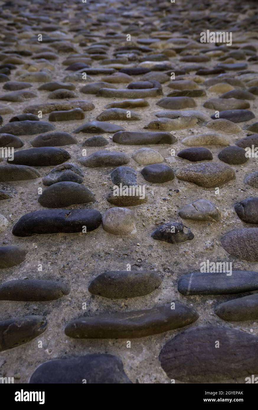 Detail of handmade pavement made with stones, pedestrian crossing Stock ...