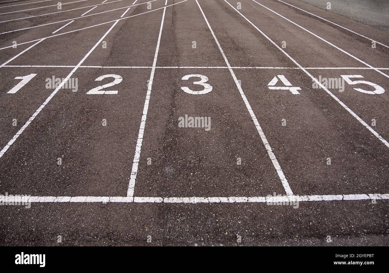 Detail of number to run on an athletics, sports and health care track ...