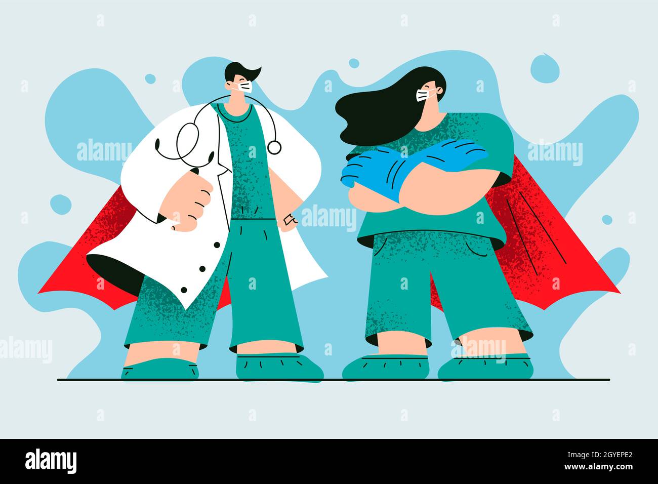 Superhero doctors working during COVID-19 pandemic concept. Young woman ...