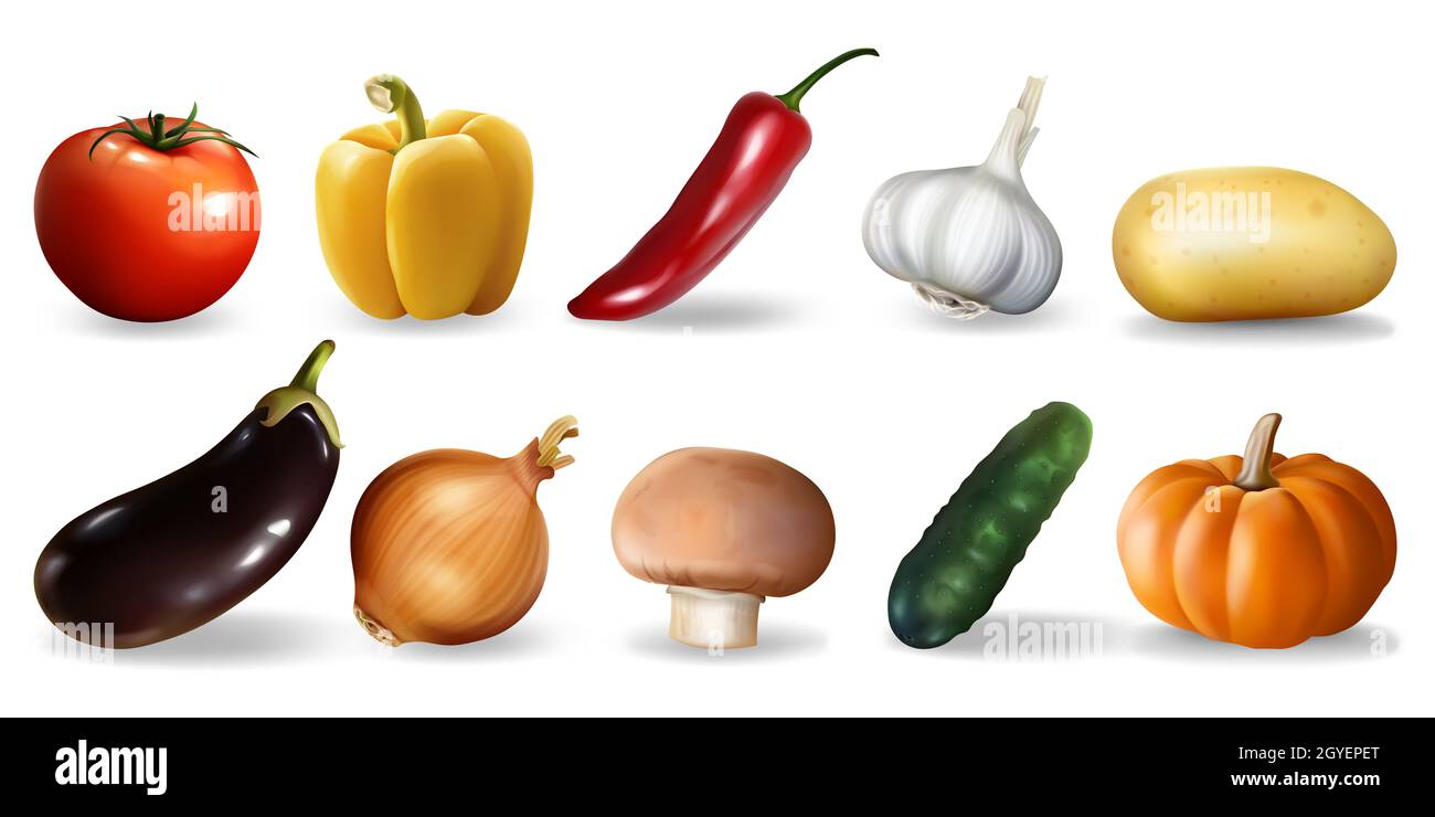 Realistic vegetables set. Collection of images pictures drawings of ...