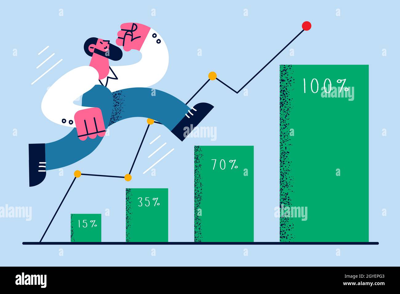 Development and success in business concept. Young smiling businessman ...