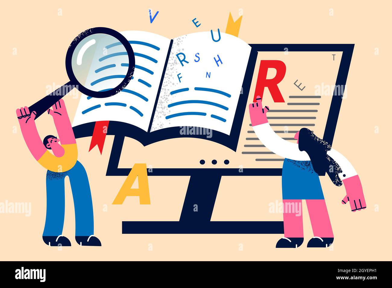 Online education and learning concept. Two students standing backwards ...