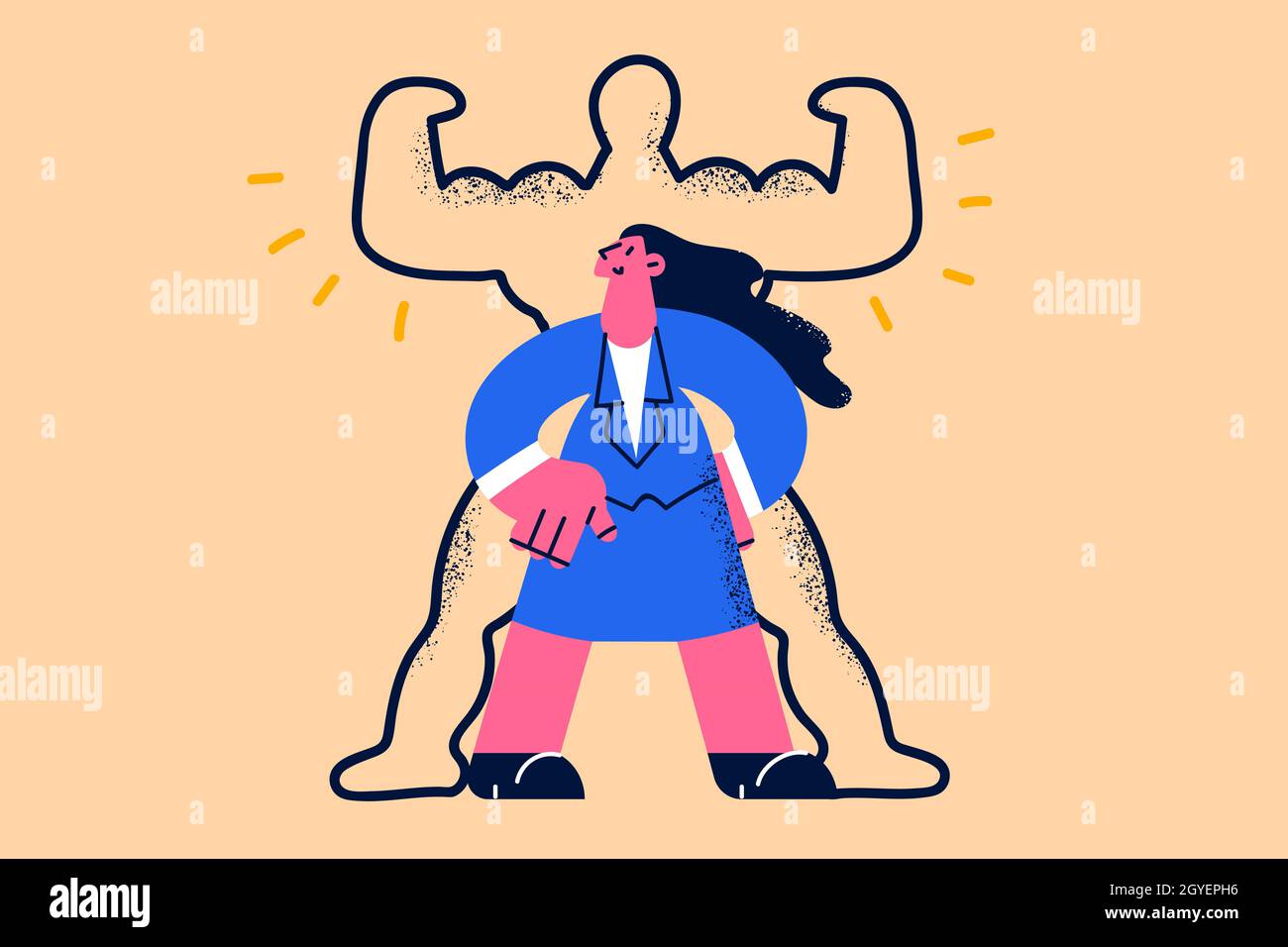 Self confidence and leadership concept. Young businesswoman cartoon ...