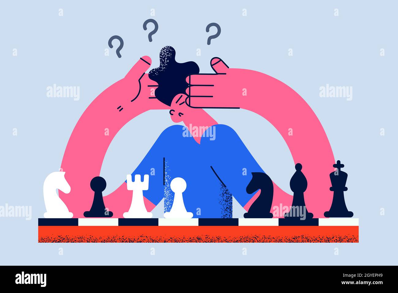 Playing chess and brain activity concept. Young frustrated thinking man ...