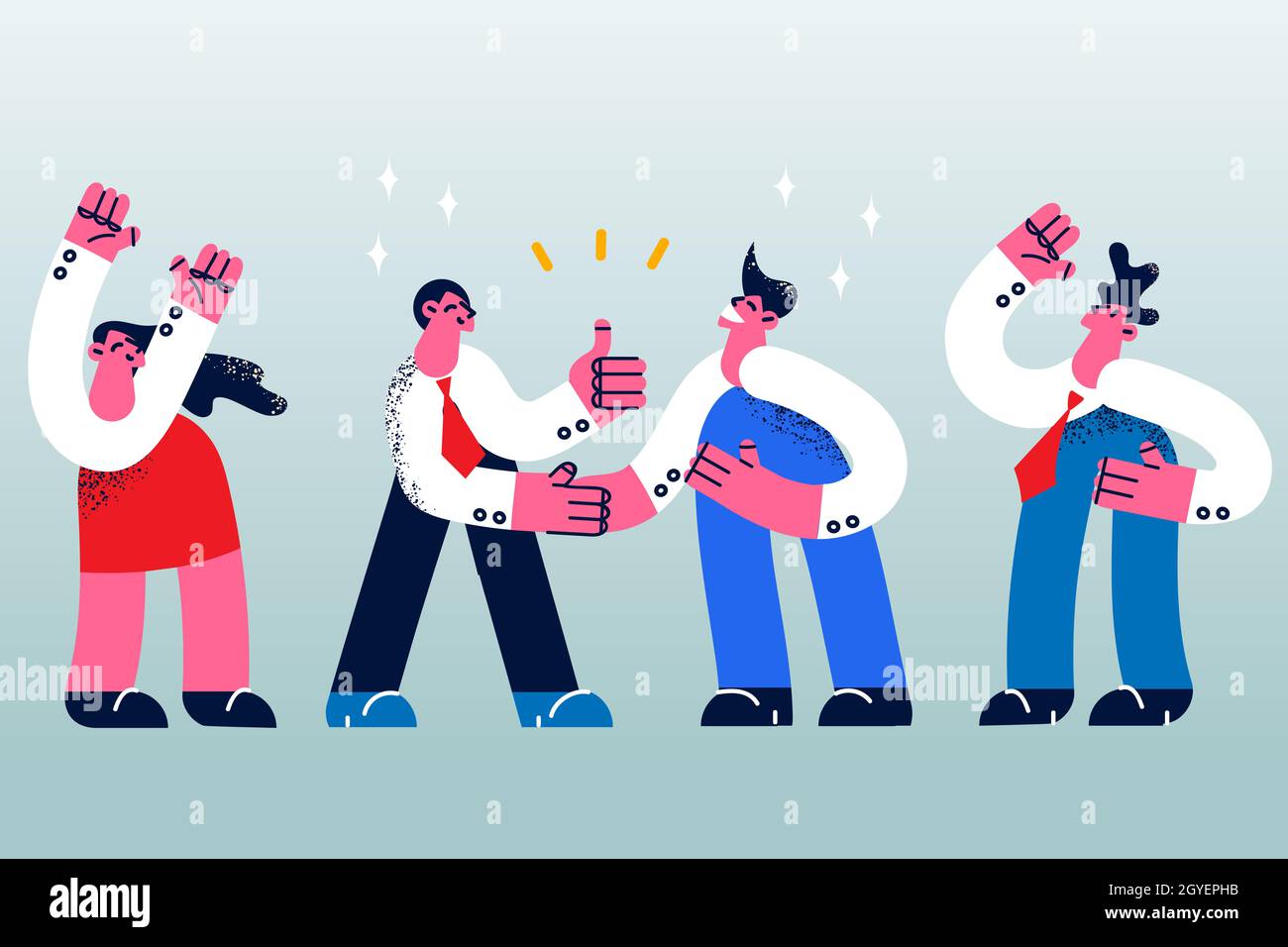 Agreement, handshake and collaboration concept. Group of young business ...