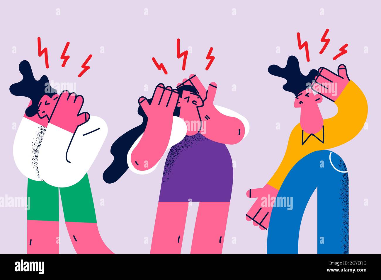 Loud sounds, irritation, shouting and screaming concept. Group of ...