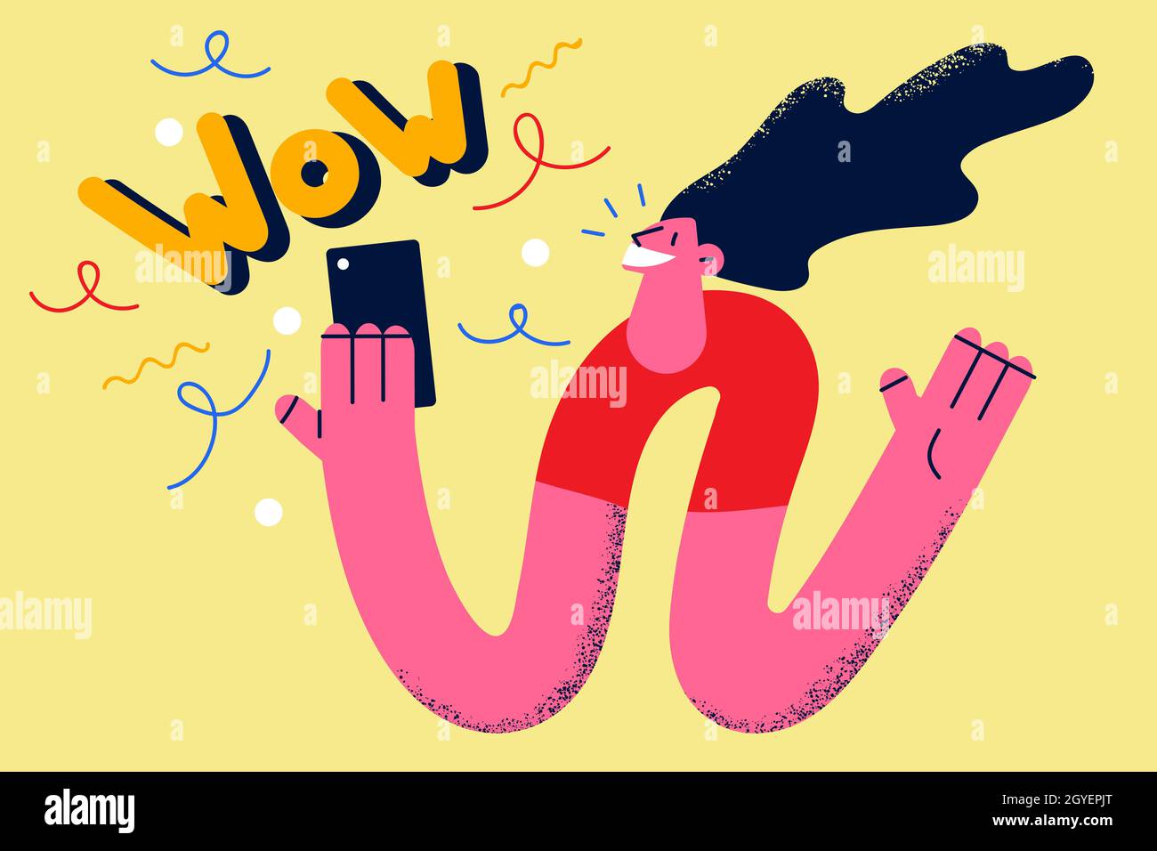 Feeling amazed with online information concept. Young smiling female ...