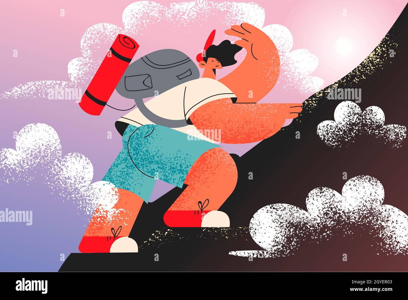 Inspiration, motivation, target concept. Young determined man cartoon ...