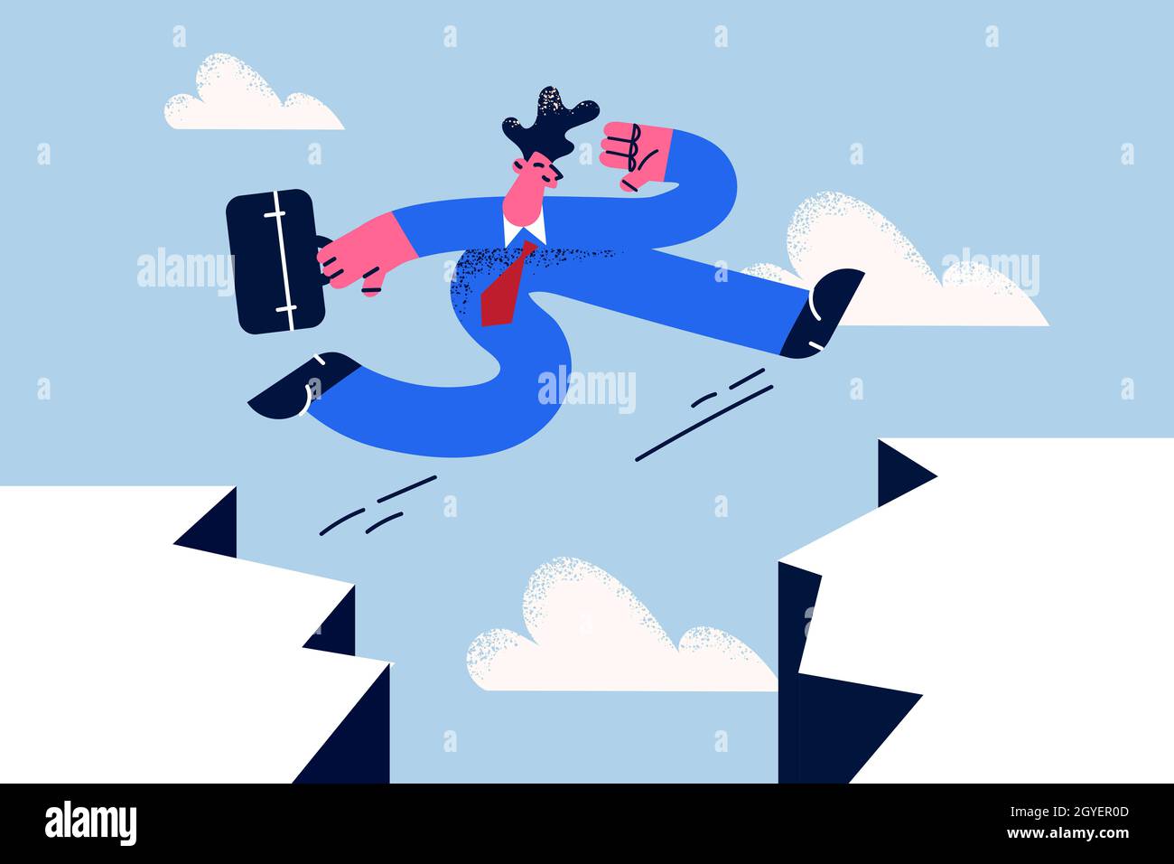 Challenge, success and leadership concept. Young smiling businessman ...