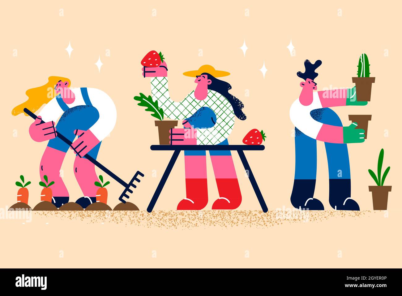 Agriculture and farming lifestyle concept. Group of young women and man ...