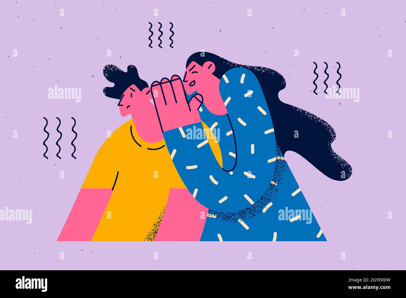 Telling secret and information concept. Young woman standing telling ...