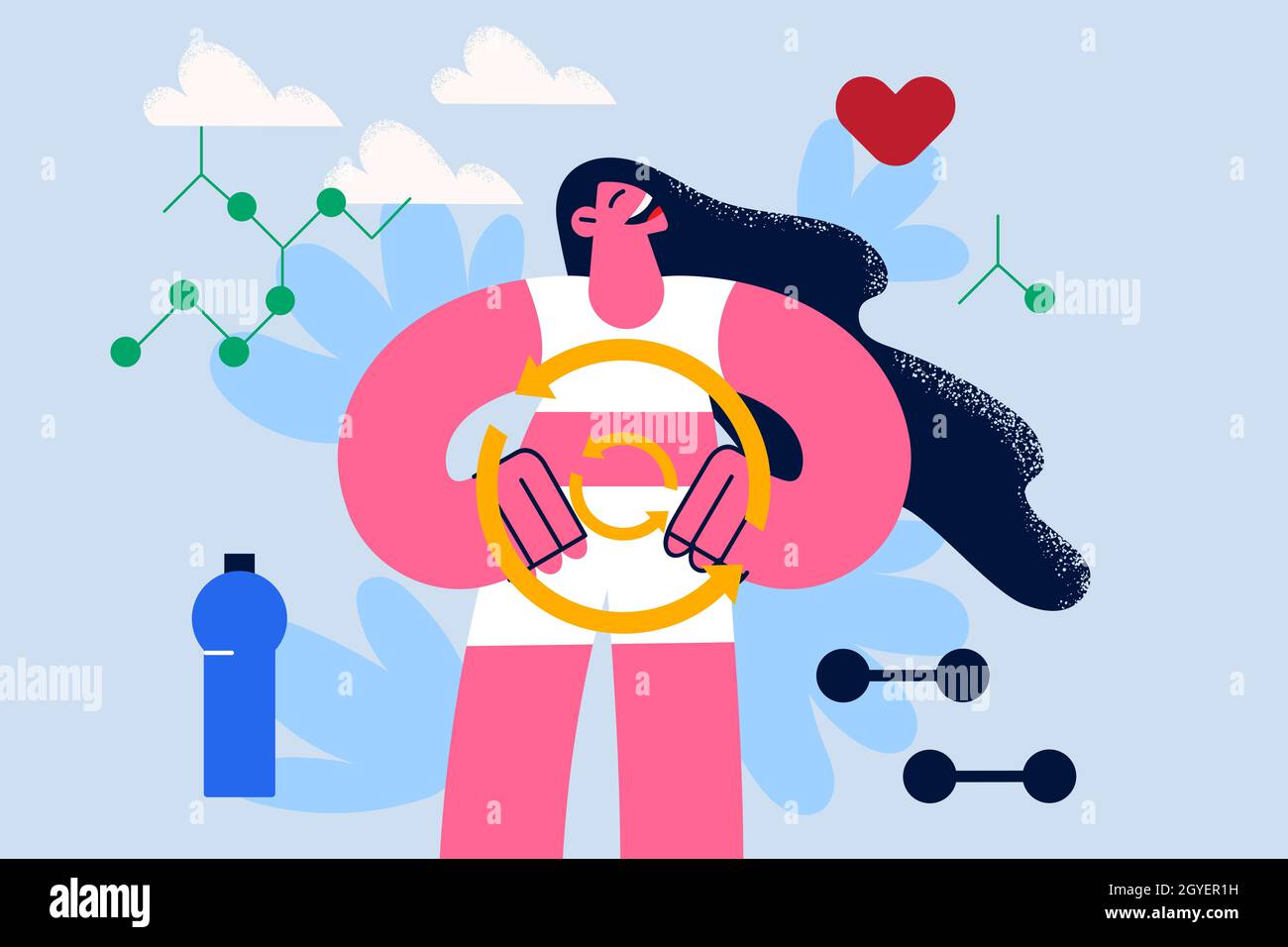 Great metabolism and healthy lifestyle concept. Young smiling positive ...