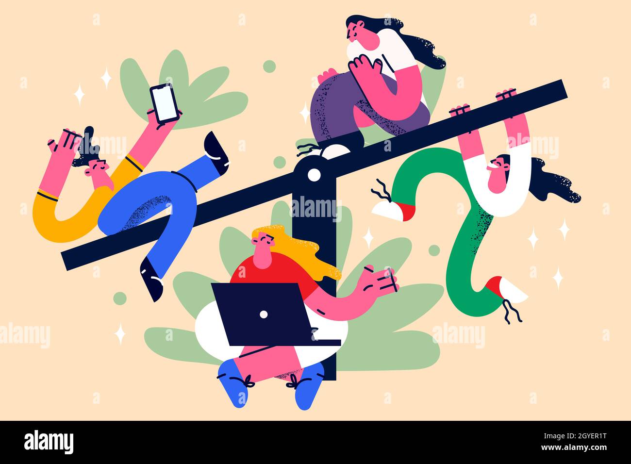 Coworkers, freelancers and Teamwork concept. Group of young people ...