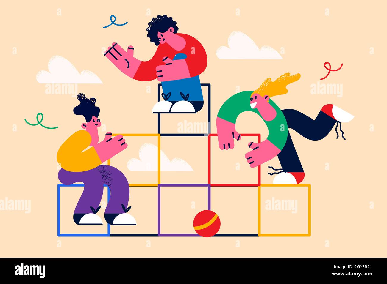 Teamwork, cooperation and working together concept. Group of young ...