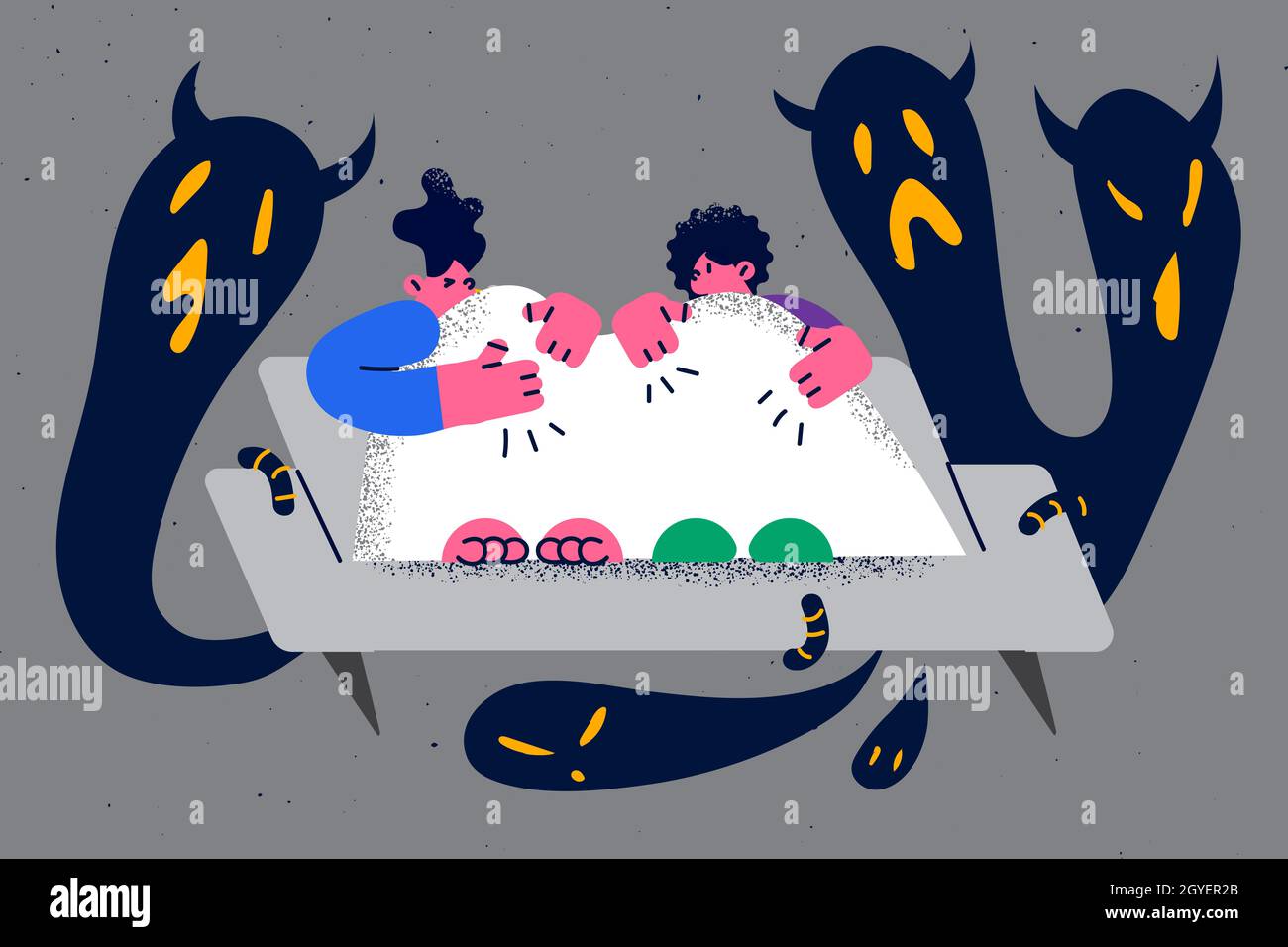 Children nightmares and feeling afraid concept. Scared children kids ...