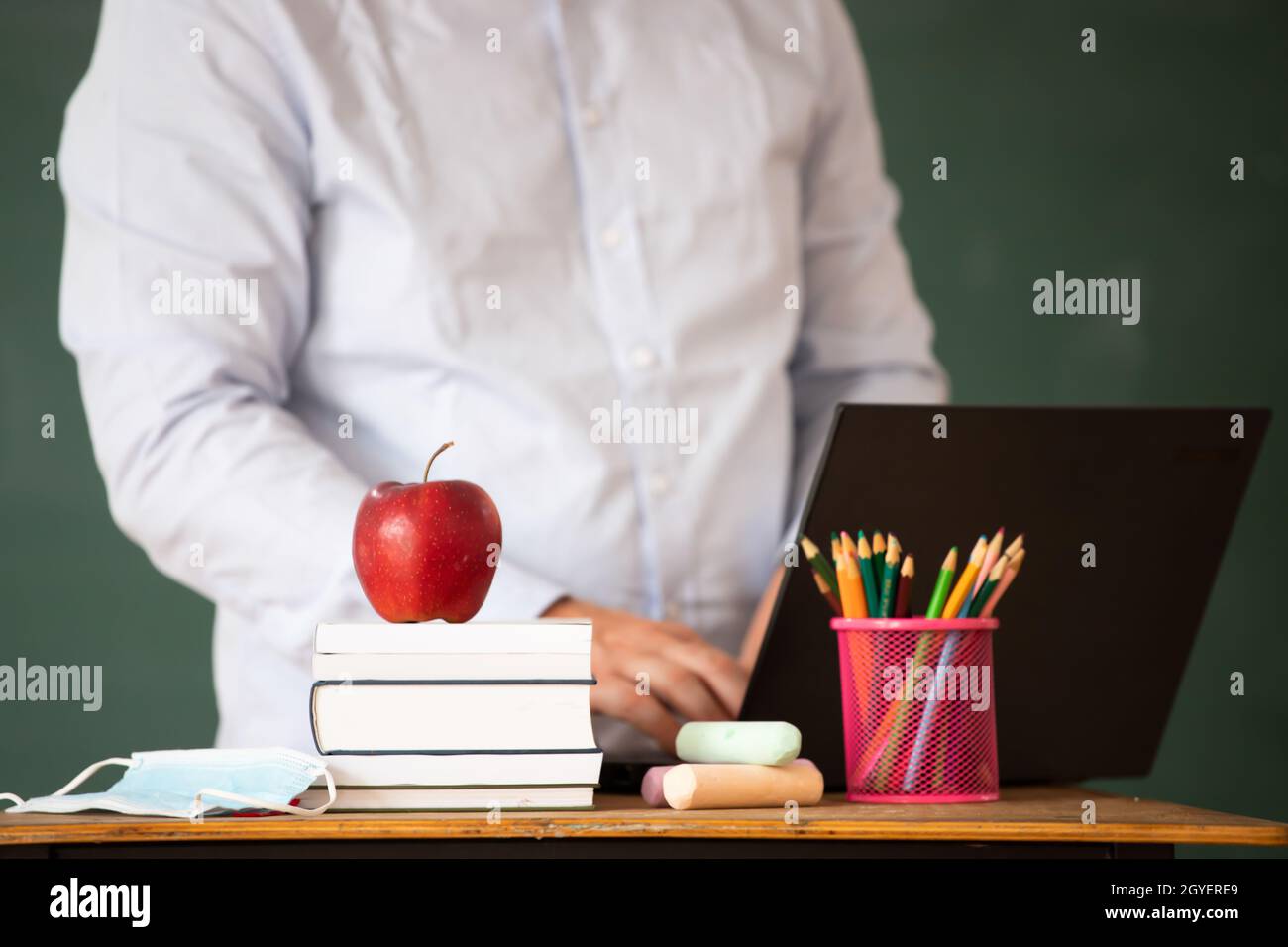 Back to School Concept. School math teacher giving virtual teaching ...